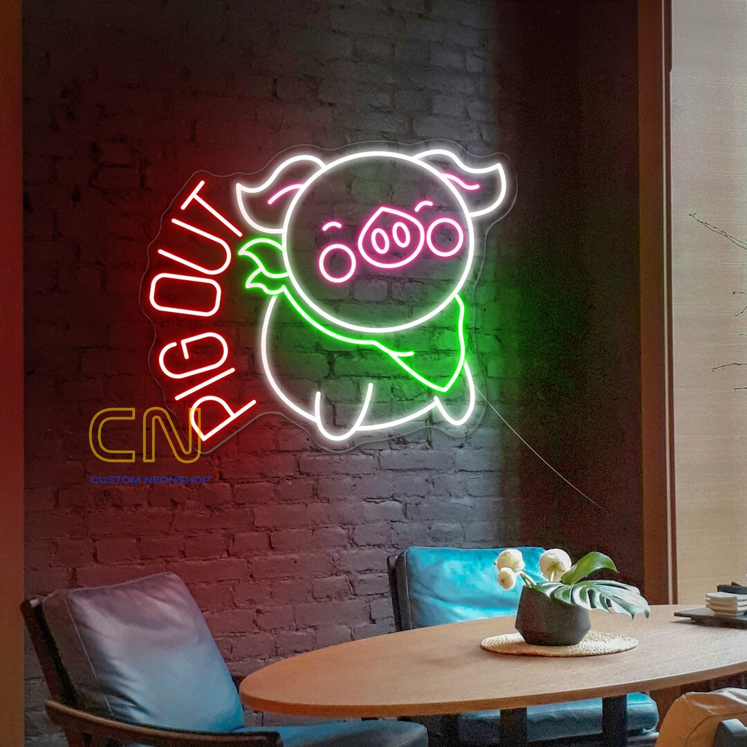 Pig Out Neon Sign, Pig LED Neon Sign, Animal Neon Sign, Nursery Room ...