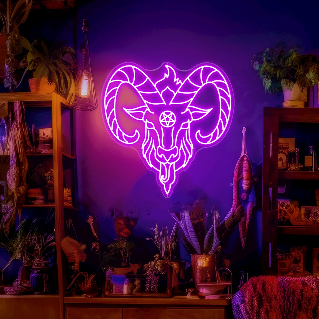 Baphomet Neon Sign, Gothic Dark Led Decor, Black Goat Led Light, Satan ...