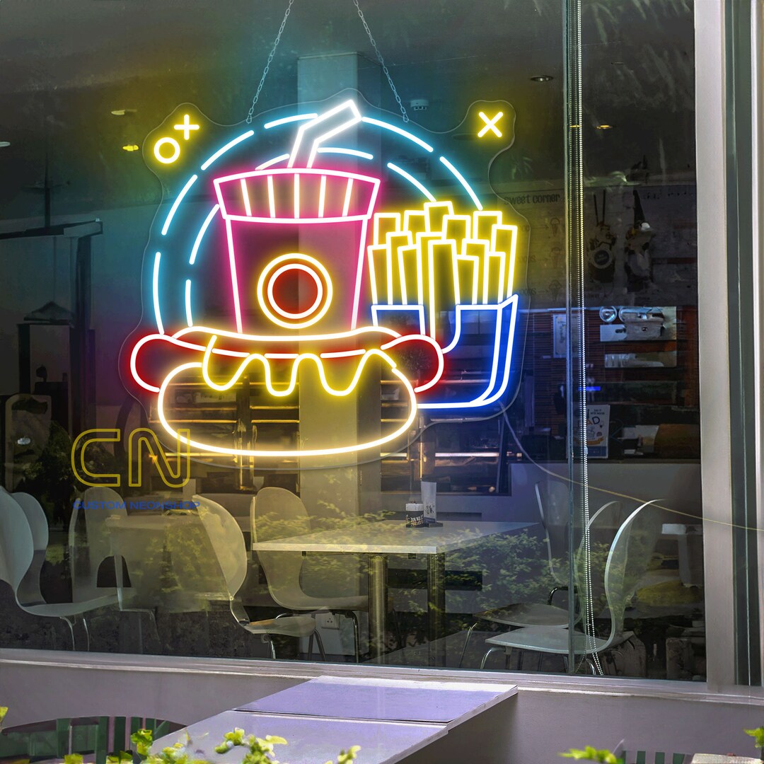 Fast Food Neon Sign Hot Dog Fries Drink Neon Light Food Truck Led Neon ...