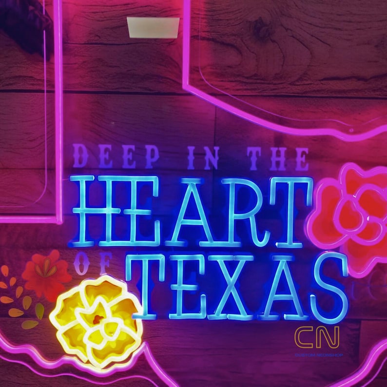 Texas Map LED Neon Sign Light Pop Art, Texas Shaped State Heart Sign ...