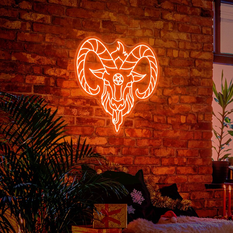 Baphomet Neon Sign, Gothic Dark Led Decor, Black Goat Led Light, Satan ...