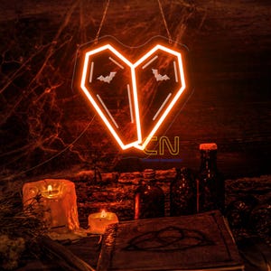 Coffin Heart Gothic Neon Sign, Bat Wall Decor, Gothic Wedding Party ...