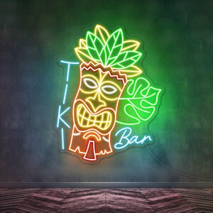 Tiki Bar Neon Sign, Custom Bar Signage Tiki Lounge Sign, Beach Tiki ...