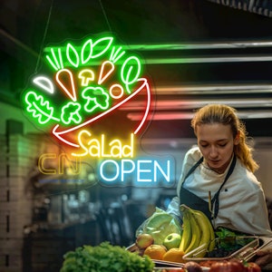 Salad Open Neon Sign Healthy Salad Light Salad Bar Wall Decor Fresh ...