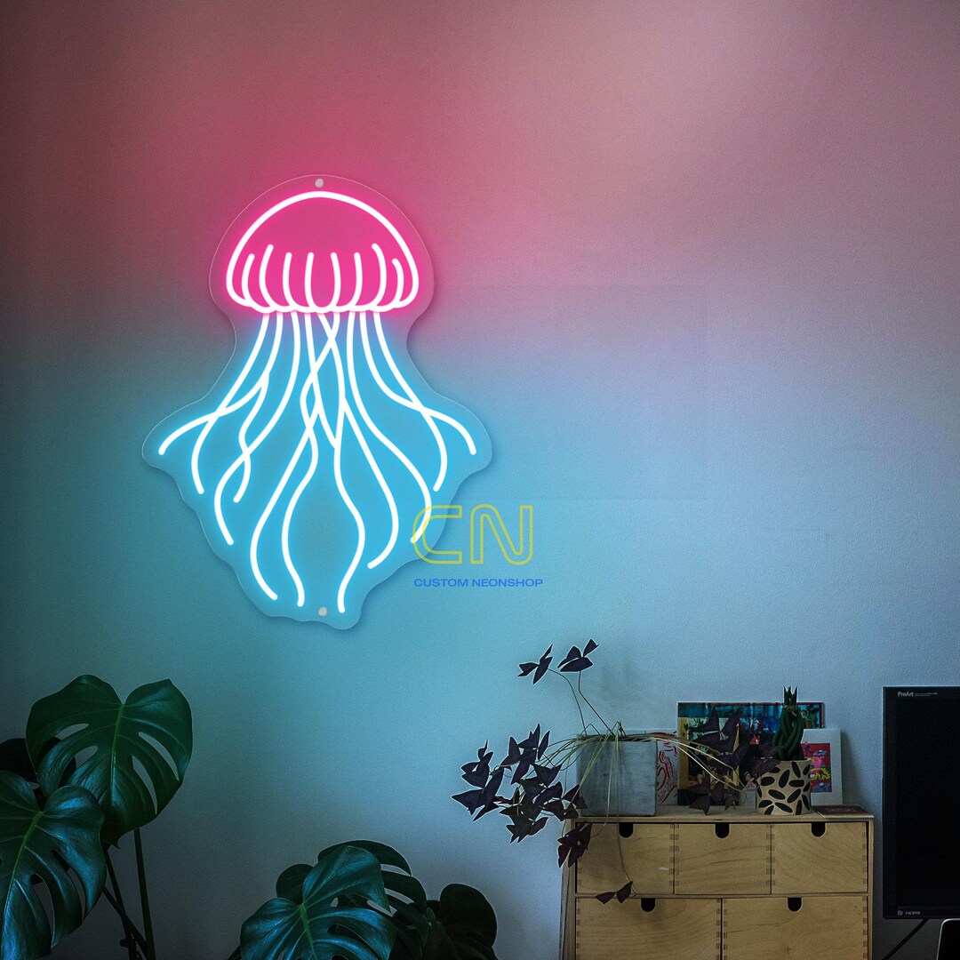 Jellyfish Neon Sign, Jellyfish Wall Art, Jellyfish Wall Decor, Bedroom ...