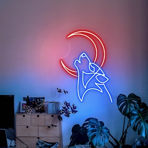 Wolf Neon Sign Custom Wolf LED Sign Wolf and Moon Neon Wolf Light for ...