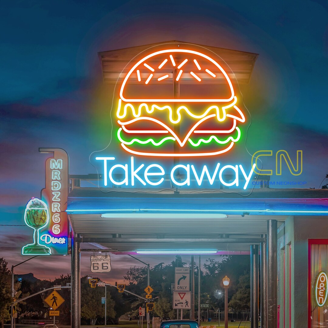 Burger Take Away Neon Sign Hamburger Neon Light Custom Burger ...