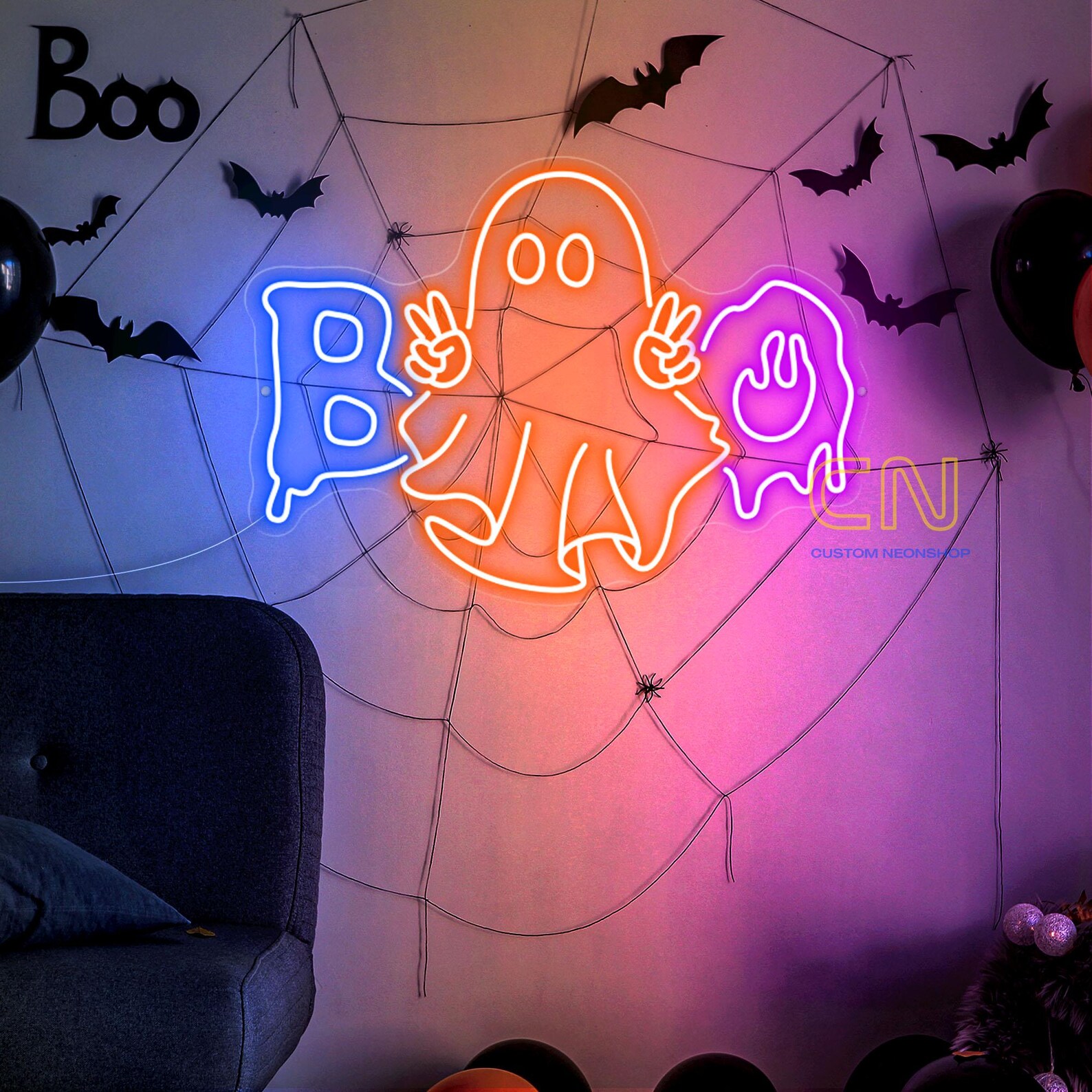 Spooky Boo Neon Sign, Halloween Ghost Neon Sign, Custom Neon Sign, Cute ...