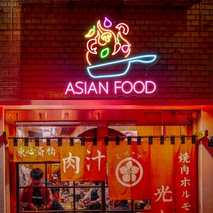 Asian Food Neon Sign, Asian Food Decor, Welcome Sign, Food Decor Sign ...