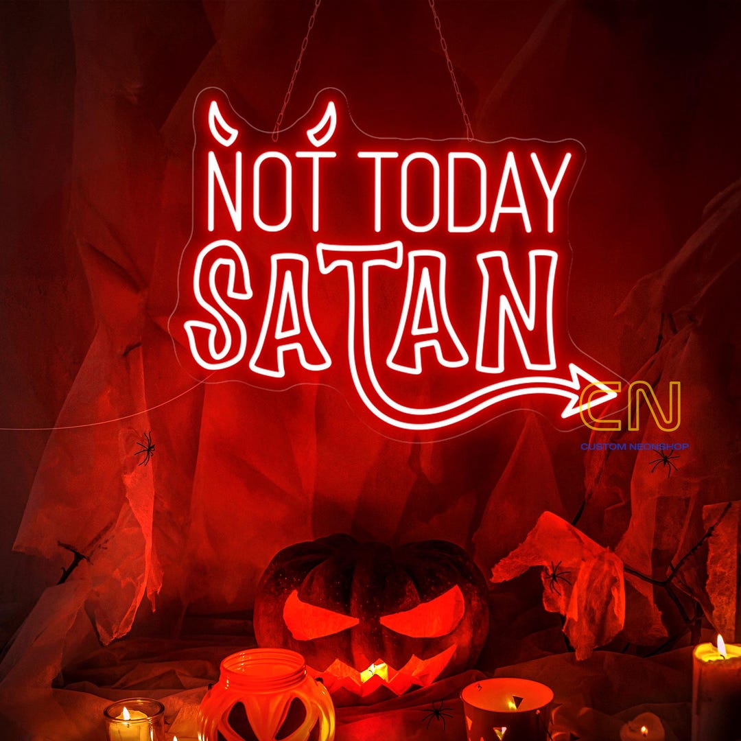 Not Today Santa Neon Sign, Santa Neon Sign, Baphomet Pentagram Neon ...
