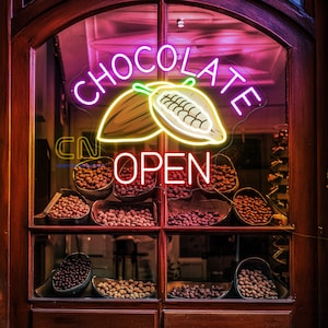 Chocolate Open Neon Sign, Chocolate Neon Sign, Chocolate Decor Sign ...