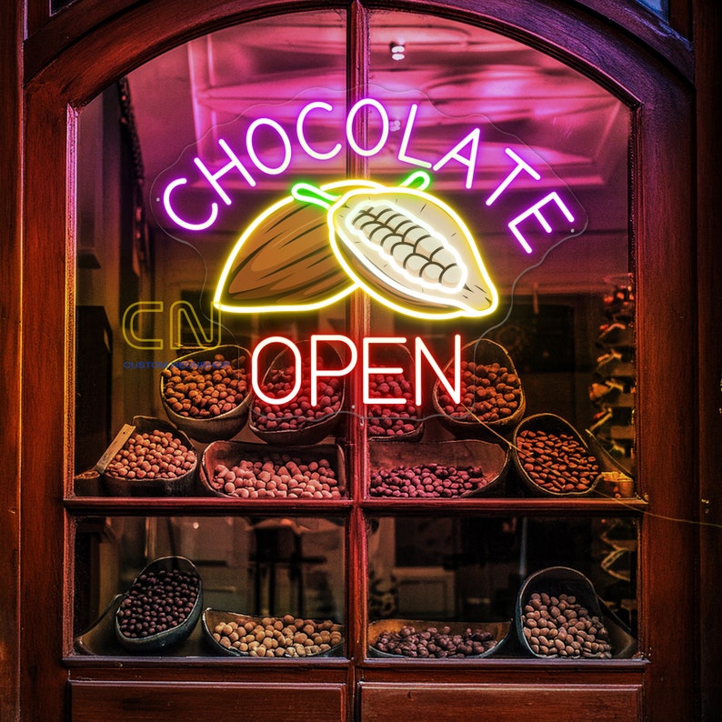 Chocolate Open Neon Sign, Chocolate Neon Sign, Chocolate Decor Sign ...