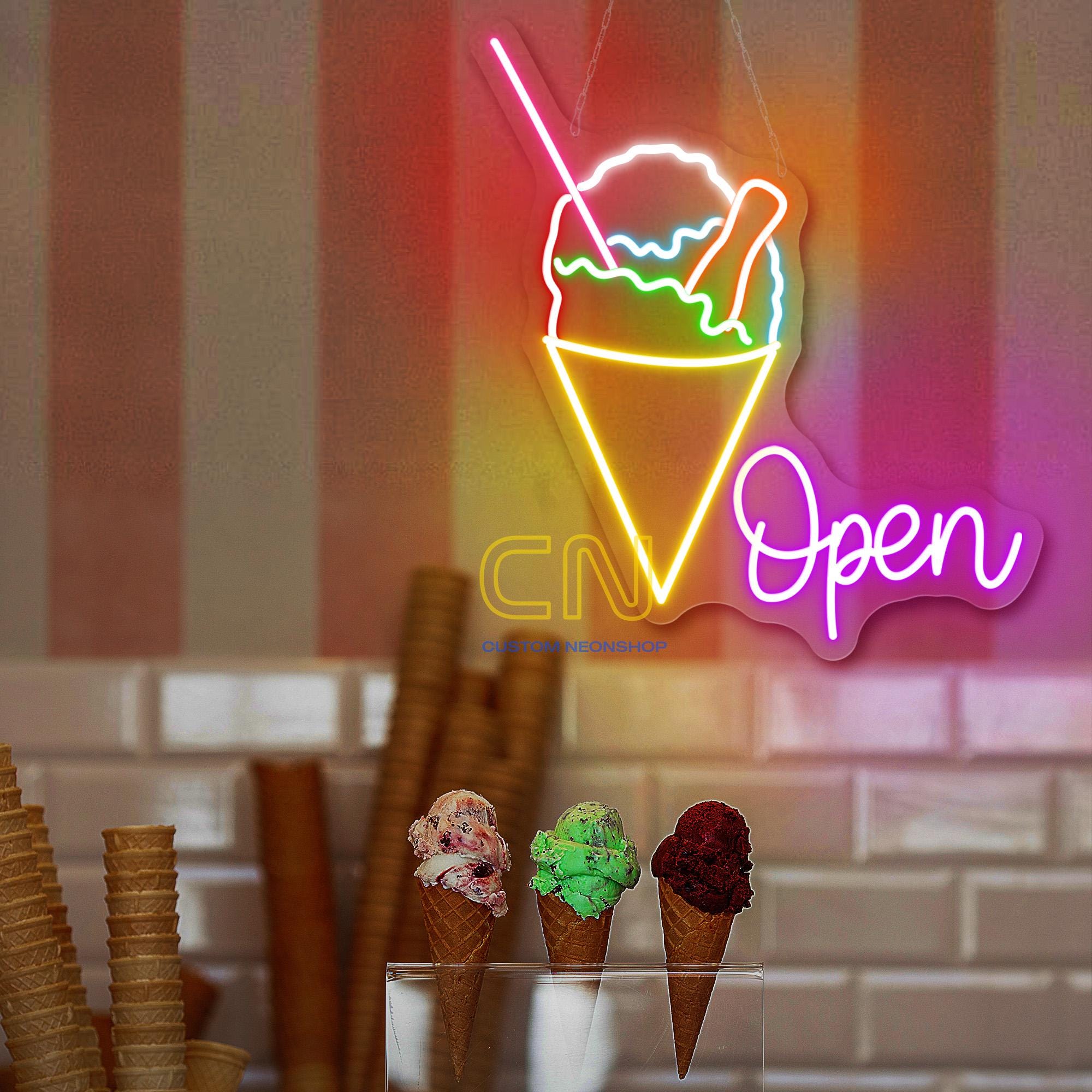 Shaved Ice Open Neon Sign, Shaved Ice Neon Sign, Ice Cream Led Sign ...