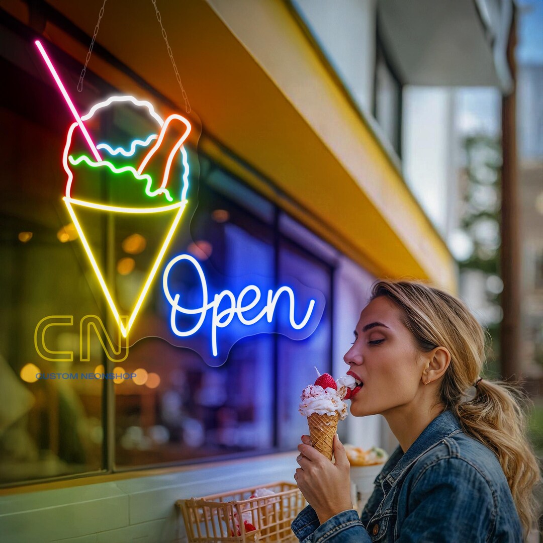 Shaved Ice Open Neon Sign, Shaved Ice Neon Sign, Ice Cream Led Sign ...