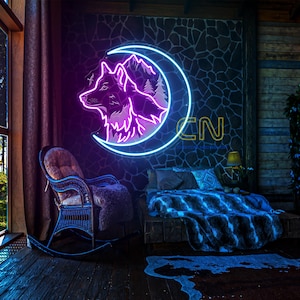 Wolf and Moon Neon Sign, Wolf Led Sign, Wolf and Moon Wall Art, Wolf ...