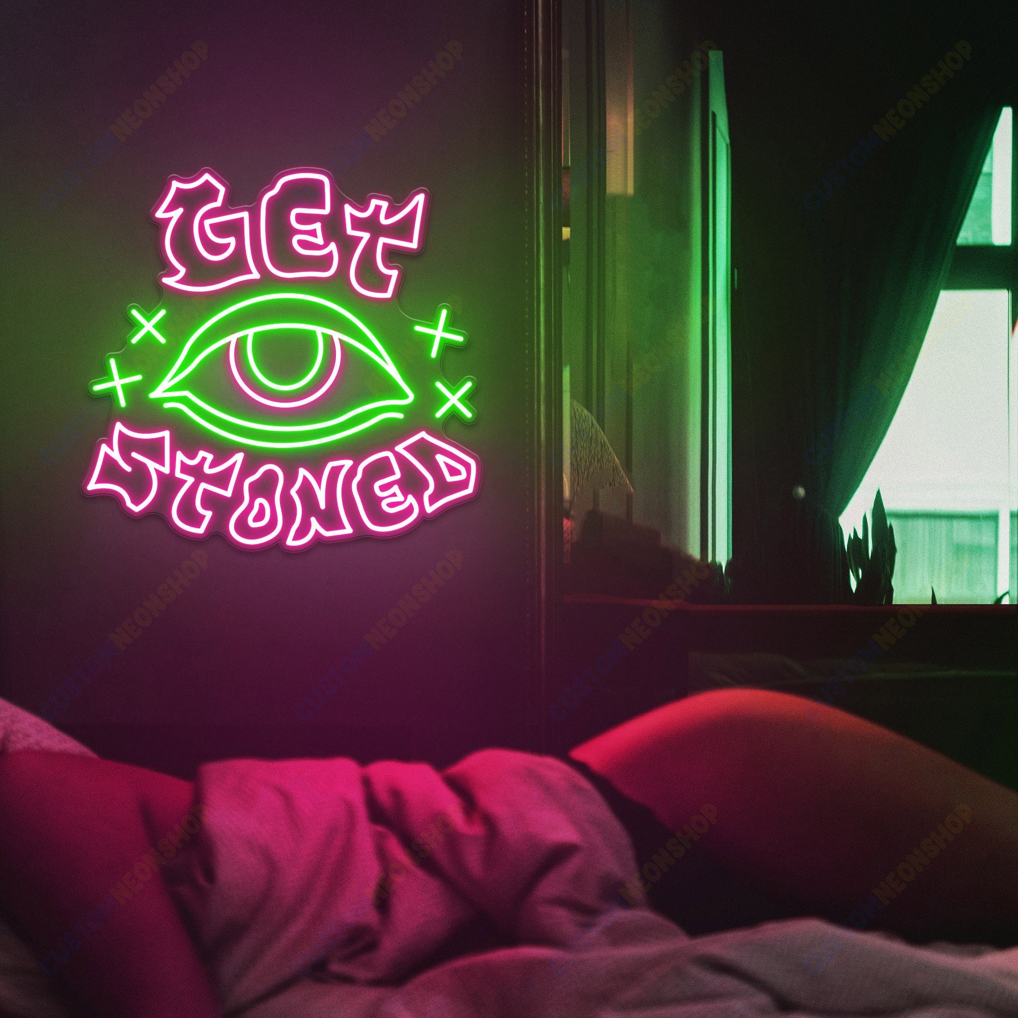 Get Stoned Neon Sign, Tripping Smoking Hand, Weed Neon Sign, Cannabis ...