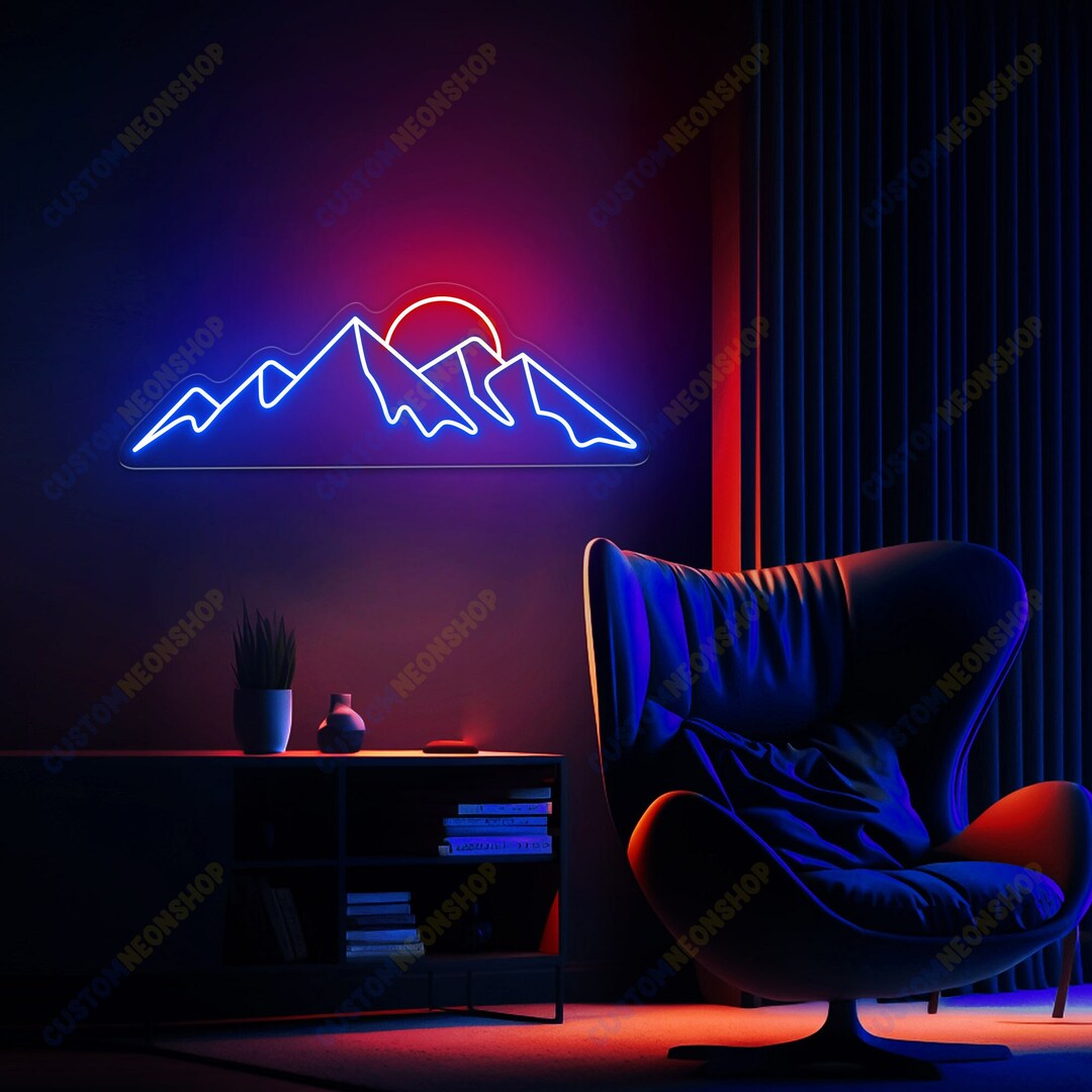Mountain With Sunset Neon Sign Desert Sunset Neon Sign, Living Room ...