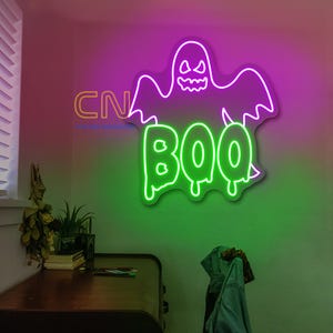 Boo Neon Sign, Ghost Neon Sign, Halloween Decor Sign, Ghost Wall Decor ...