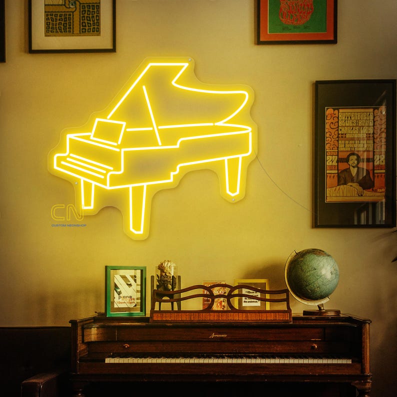 Piano Neon Sign Wall Art LED Light Personalized Pianist Name Sign Home ...