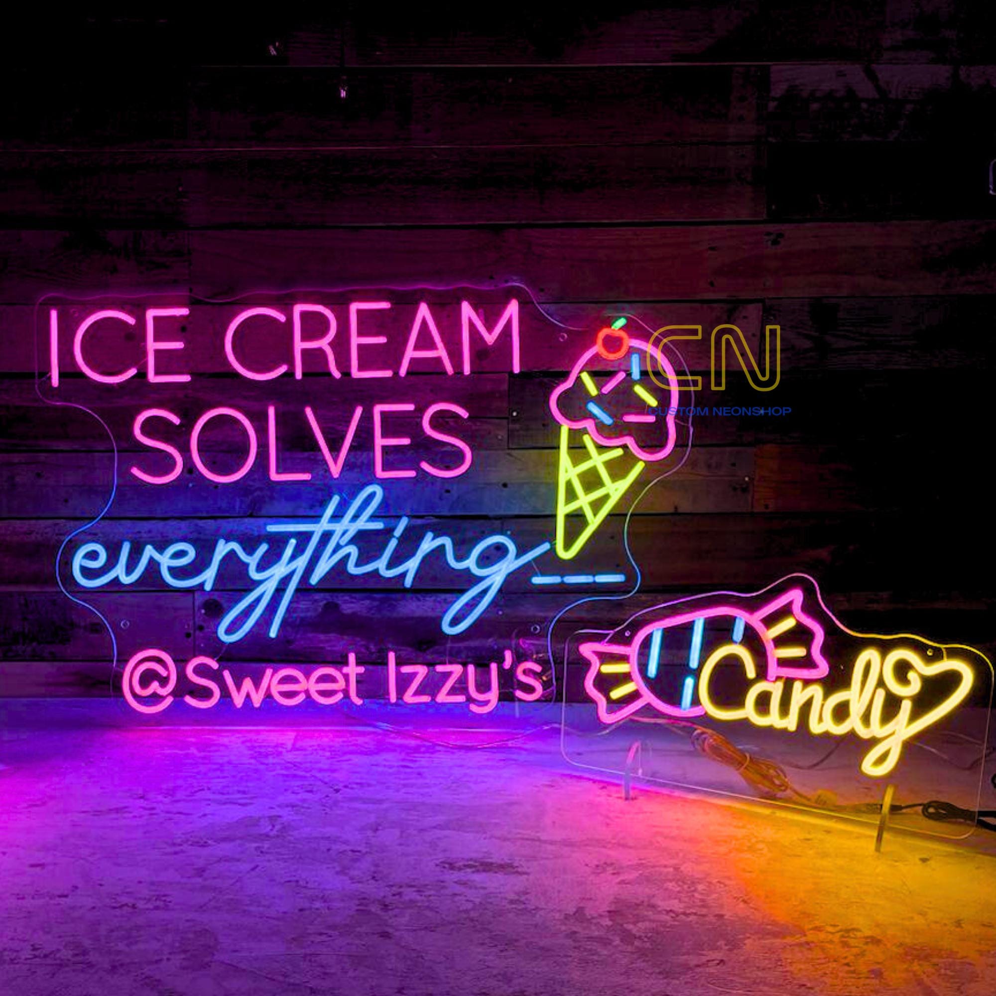Ice Cream O'clock Neon Sign, Ice Cream Neon Sign, Business Ice Cream ...