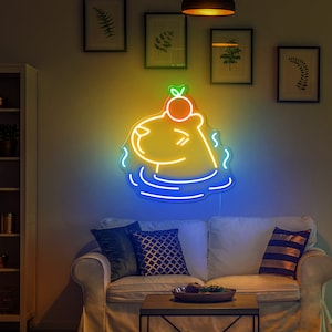 Cute Cappy Neon Light, Cute Capybara Neon Sign, Capybara Sleeping Led ...