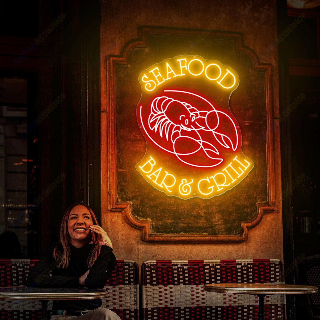 Seafood Restaurant Led Neon Sign, Beach Restaurant Name Sign, Beach ...