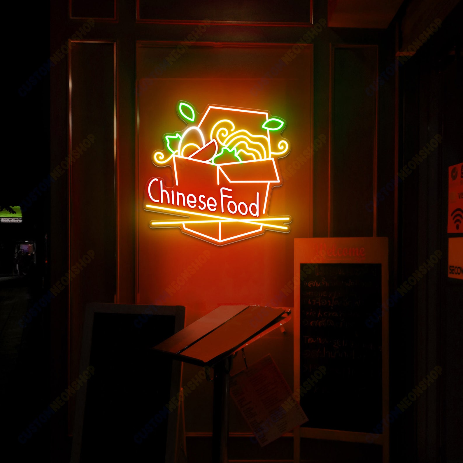 Chinese Take Out Box LED Neon Sign, Chinese Food Wall Decor, Ramen ...