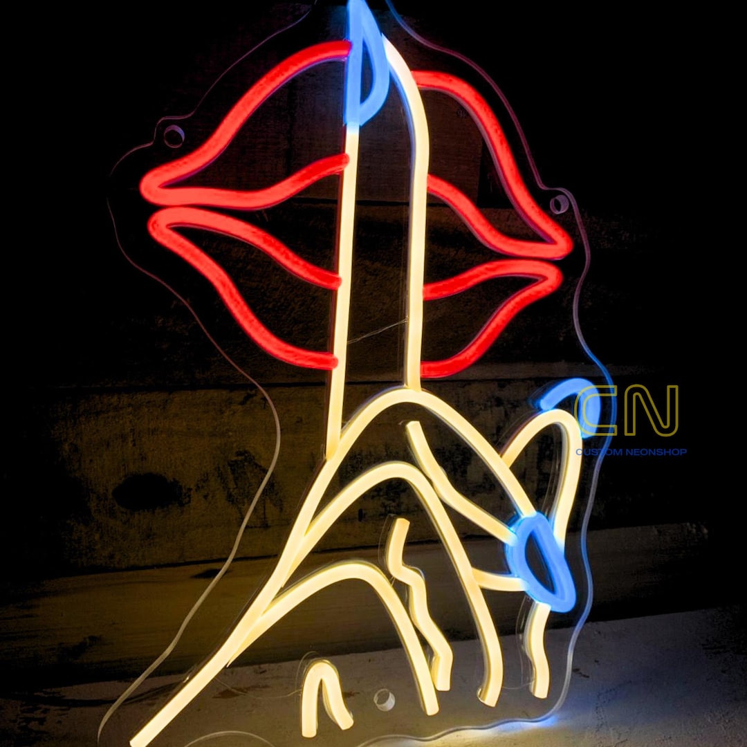 Finger on Lip Neon Sign, Lips and Fingers Neon Sign, Shut up Lip Neon ...