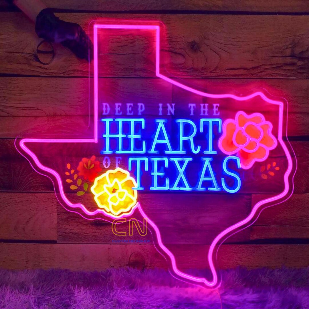 Texas Map LED Neon Sign Light Pop Art, Texas Shaped State Heart Sign ...