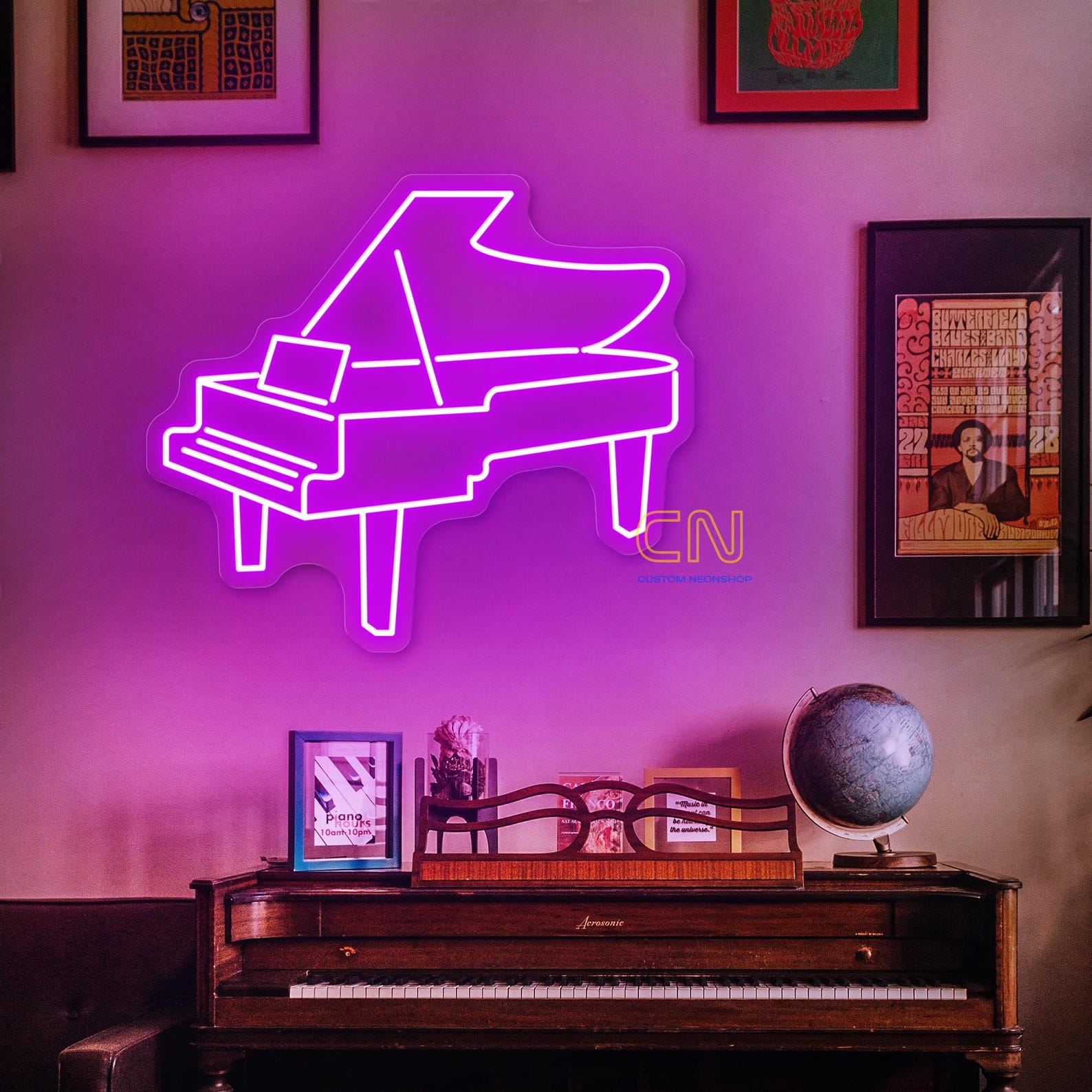 Piano Neon Sign Wall Art LED Light Personalized Pianist Name Sign Home ...