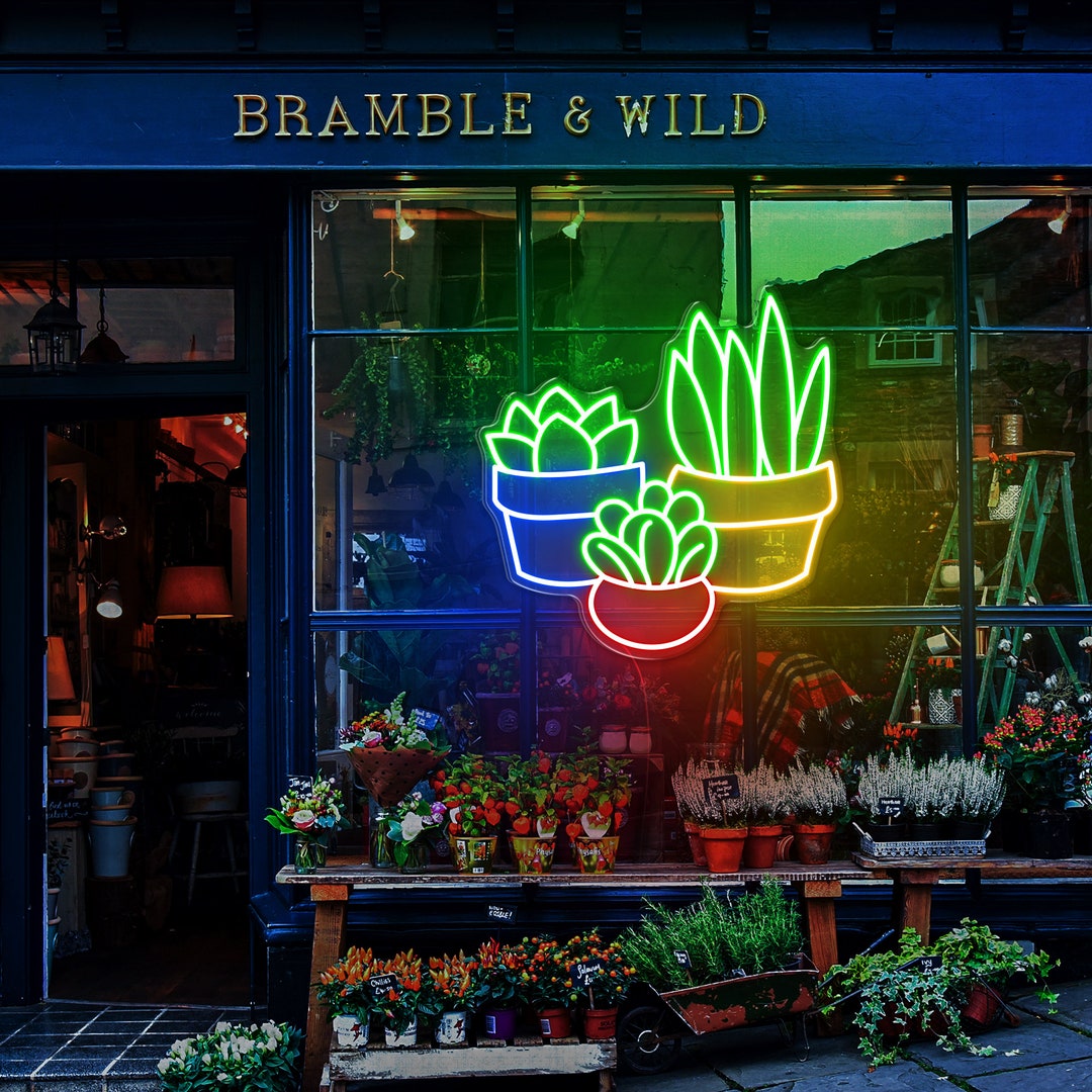 Plants Neon Sign Home Plants Sign Potted LED Green Leaf Neon Light ...