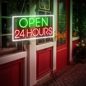 Open 24 Hours Neon Sign, Open Sign for Business, Open 24 Hrs Sign, Open ...