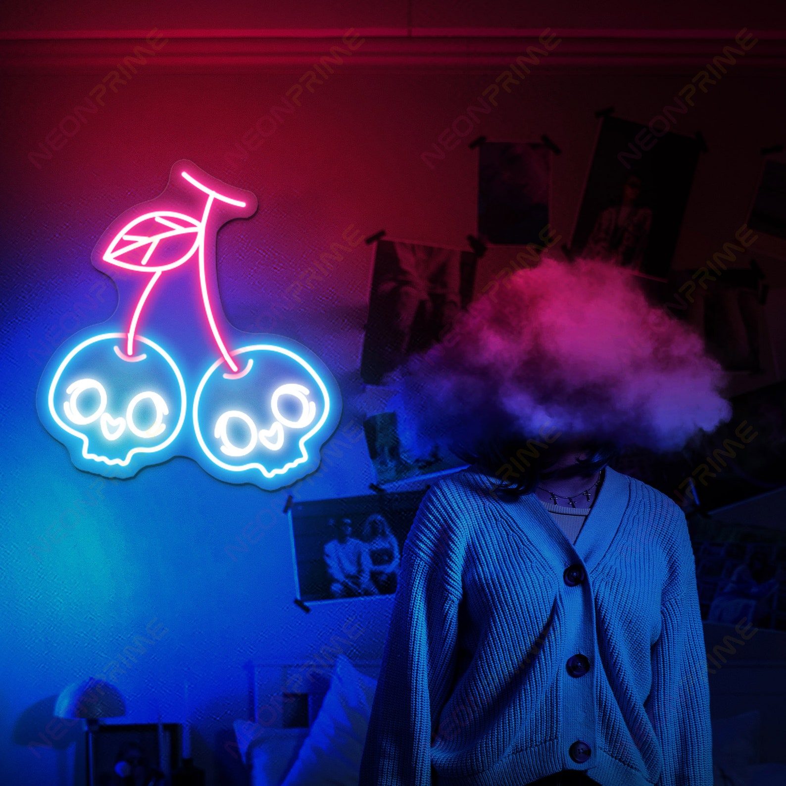 Skull Neon Lights Sign, Cherry Skull LED Neon Sign for Wall Decor ...