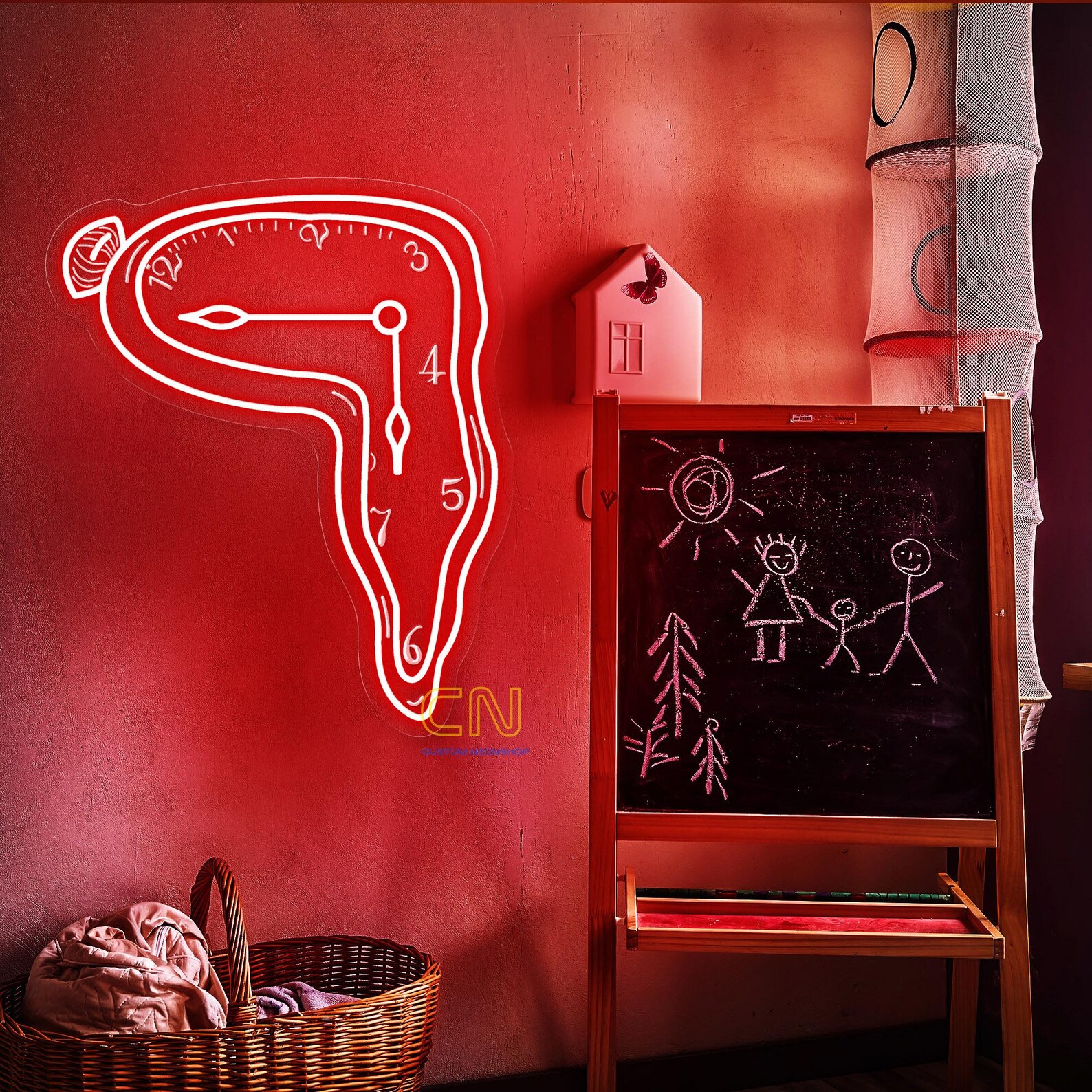 Melting Clock Neon Sign, Abstract Timepiece Decor, Living Room Wall Art ...