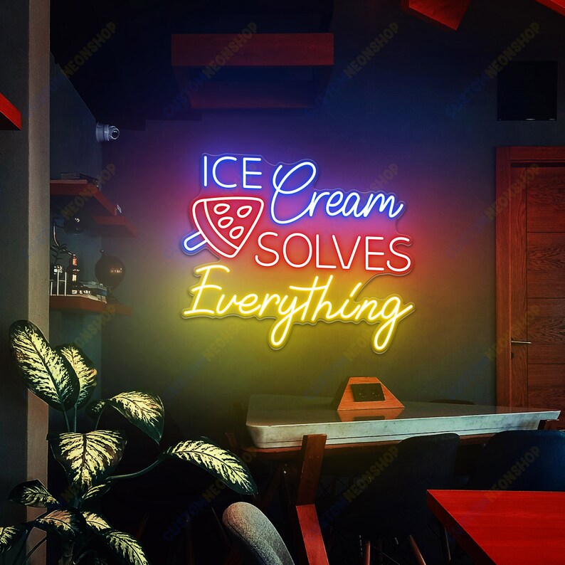 Ice Cream Solves Everything Sign Ice Cream Neon Sign Ice Cream Shop ...