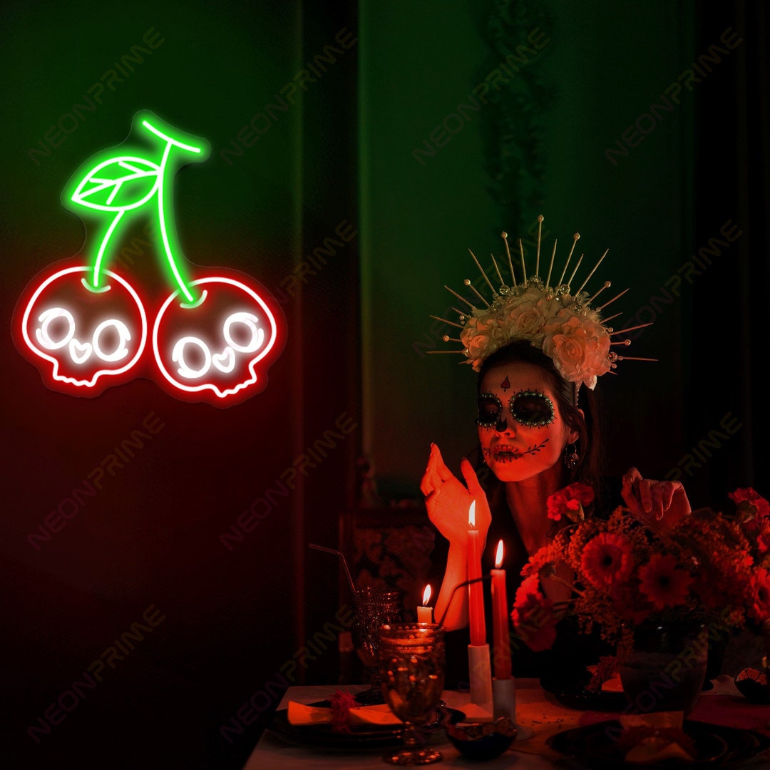 Skull Neon Lights Sign, Cherry Skull LED Neon Sign for Wall Decor ...