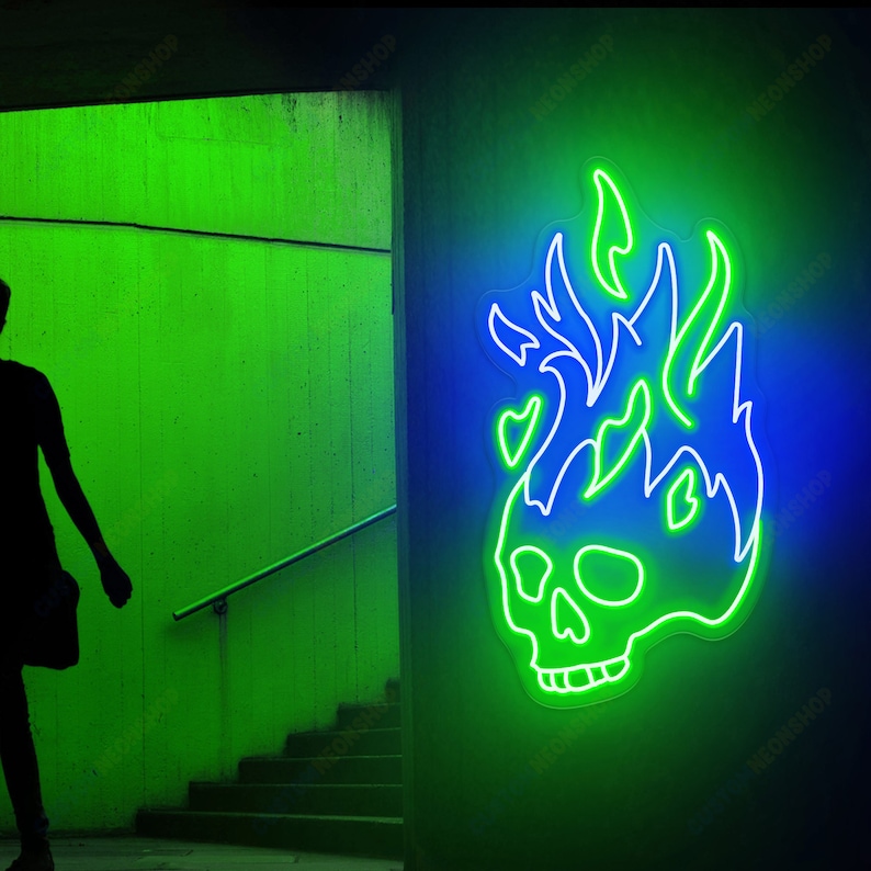 Skull Head Neon Sign Custom Neon Sign Skull Fire Neon Light ...