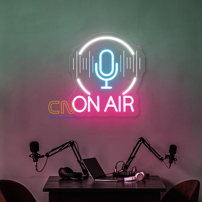 On Air Neon Sign, Microphone LED Neon Sign, Podcast Neon Sign, Studio ...
