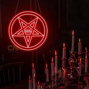 666 Led Inverted Pentagram Sign, 666 Pentagram Neon Sign, Baphomet Home ...