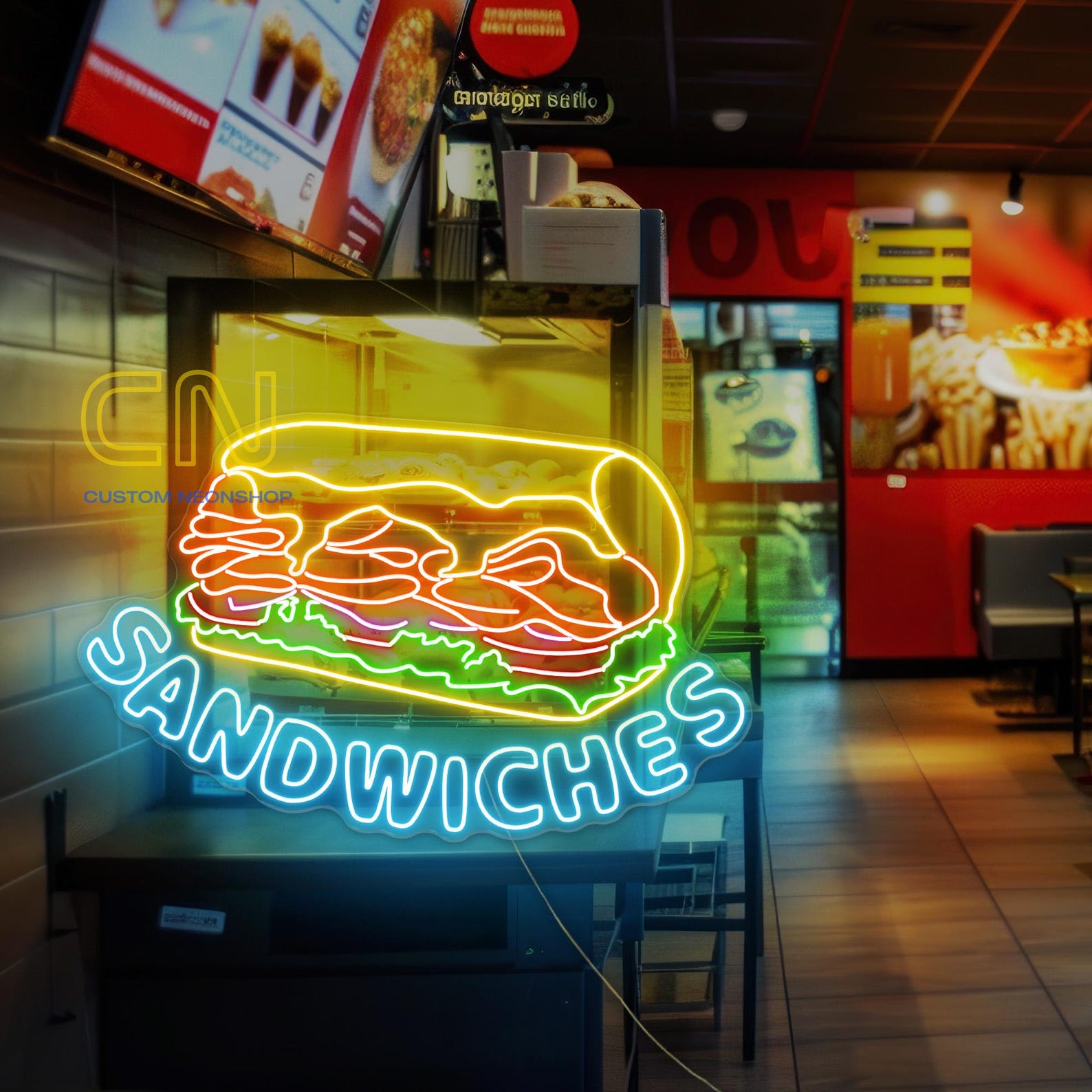 Sandwiches Neon Sign, Sanwich LED Neon Sign, Custom Neon Sign, Sandwich ...