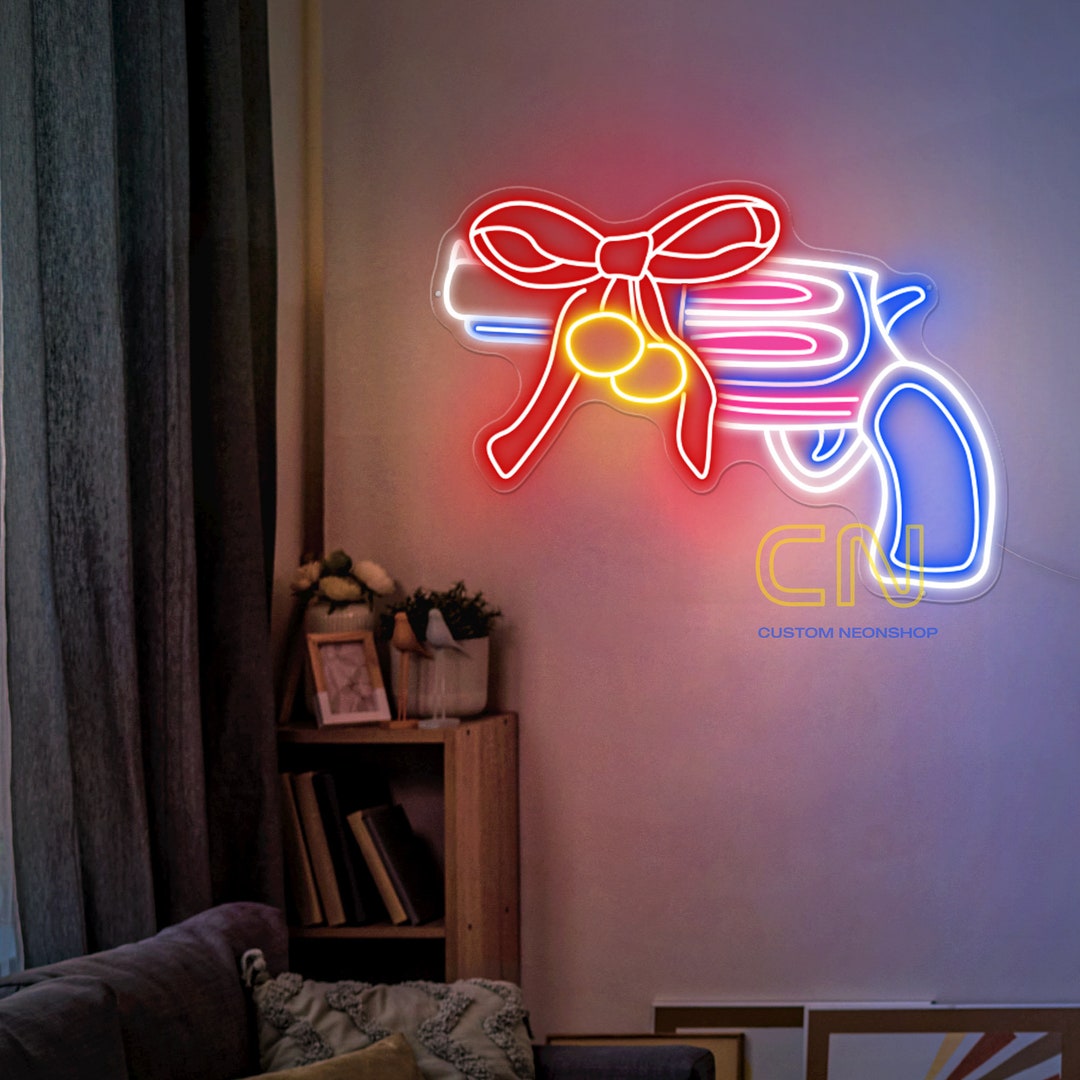 Gun With Bow Tie Neon Sign Custom Neon Sign Home Decoration LED Light ...