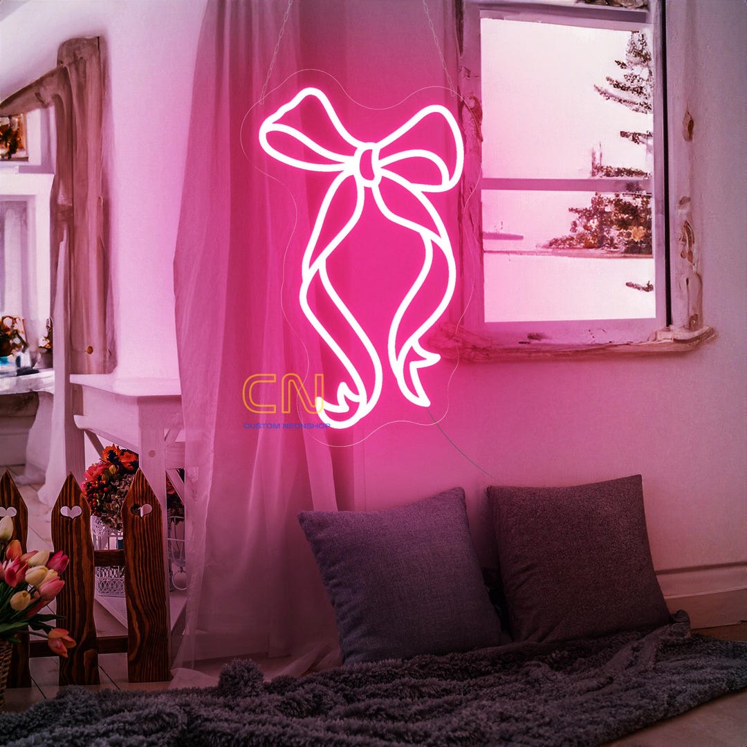 Bow Neon Sign, Ribbon Neon Sign, Gift for Girl, Bedroom Wall Decor ...