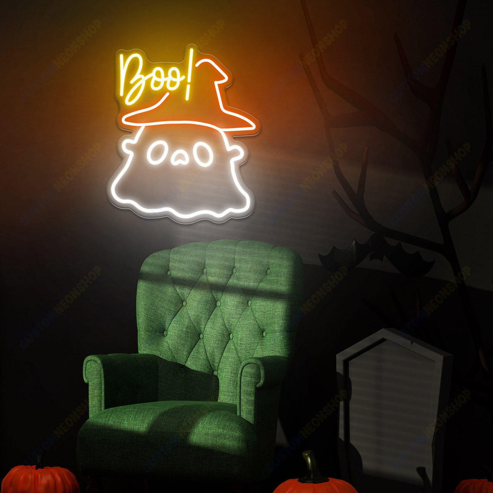 Boo Ghost Neon Sign, Ghost Neon Light, Halloween Neon Sign Happy ...