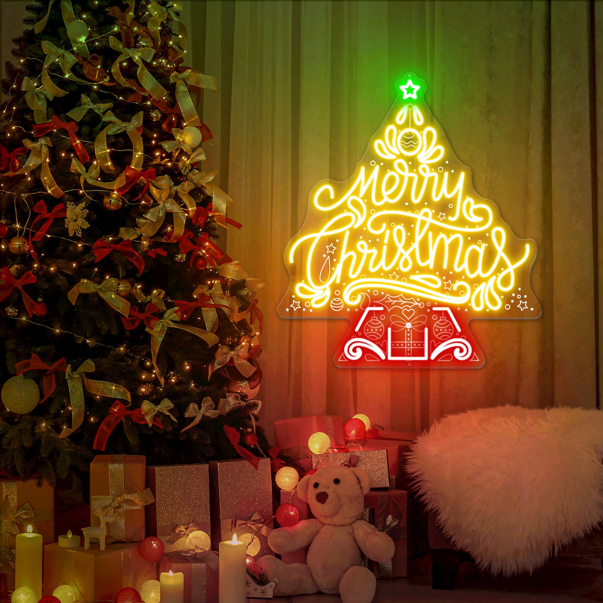 Merry Christmas Neon Sign Christmas Decor Light Christmas Tree Neon ...
