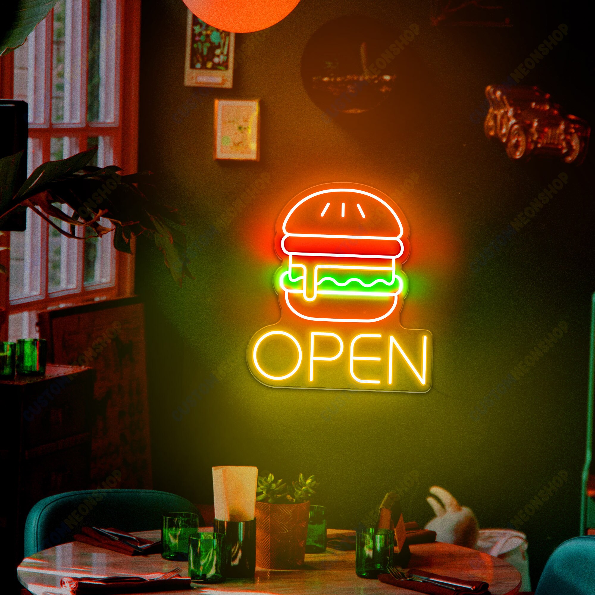 Custom Neon Sign Burger Neon Open Burger Led Sign Restaurant - Etsy