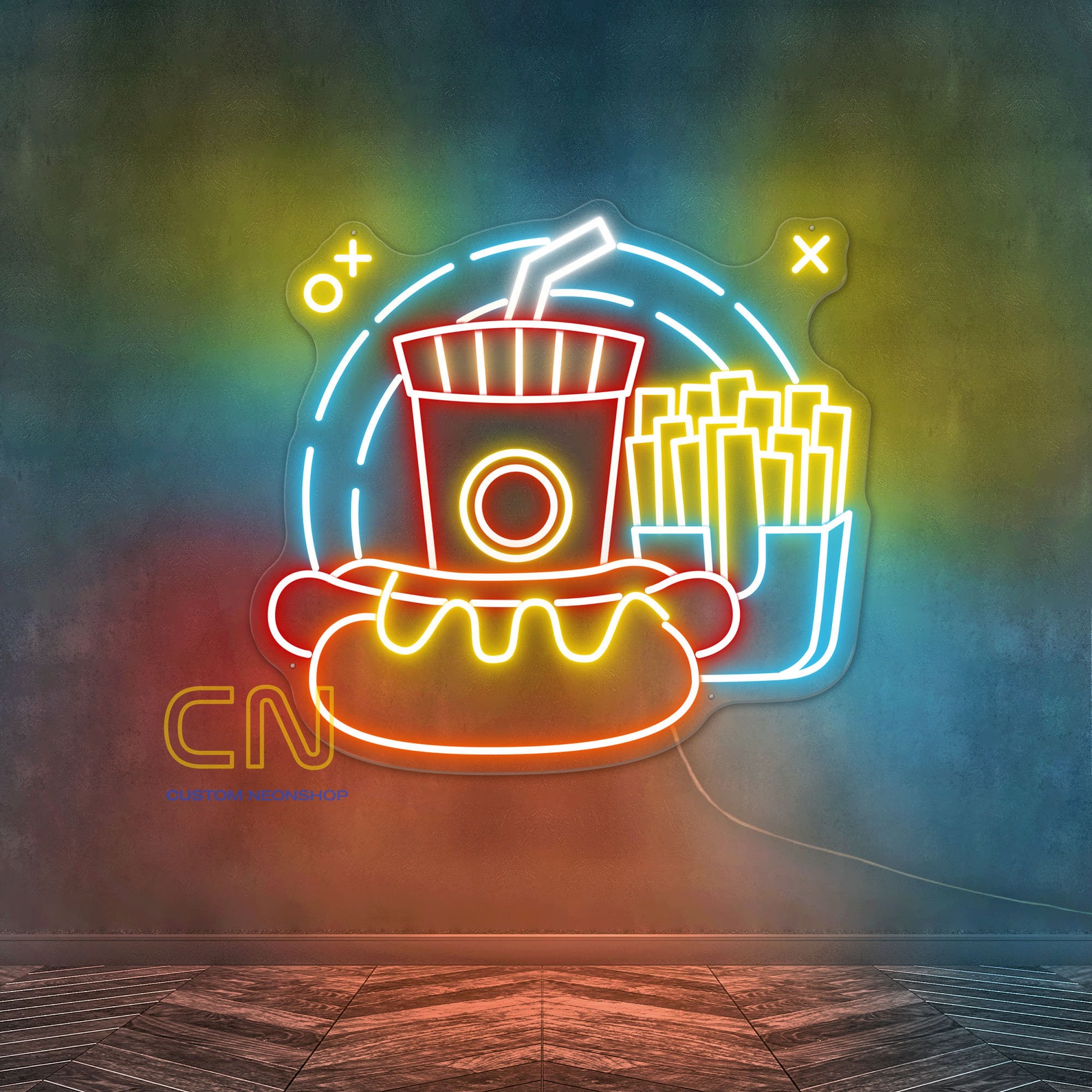 Fast Food Neon Sign Hot Dog Fries Drink Neon Light Food Truck Led Neon ...
