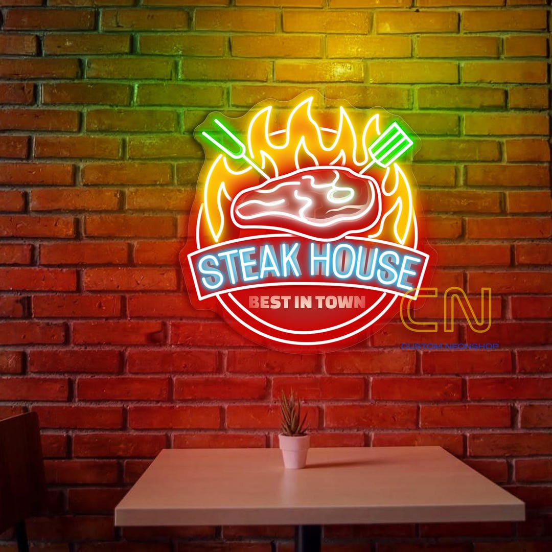 Steak House Neon Sign, BBQ Steak House Led Sign, Custom Neon Sign, BBQ ...