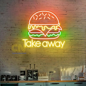 Burger Take Away Neon Sign Hamburger Neon Light Custom Burger ...