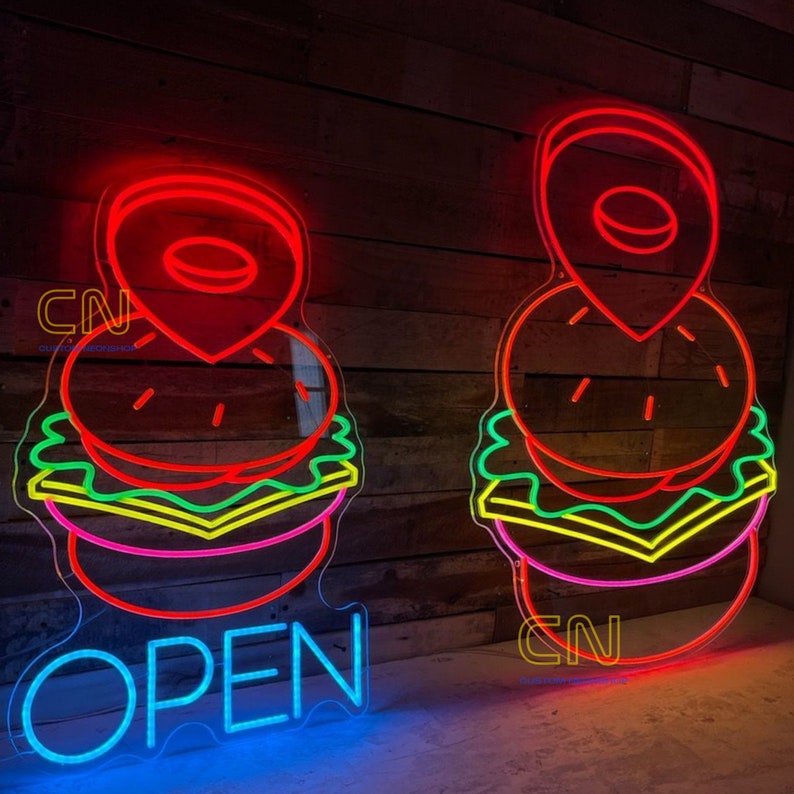 Burger Take Away Neon Sign Hamburger Neon Light Custom Burger ...
