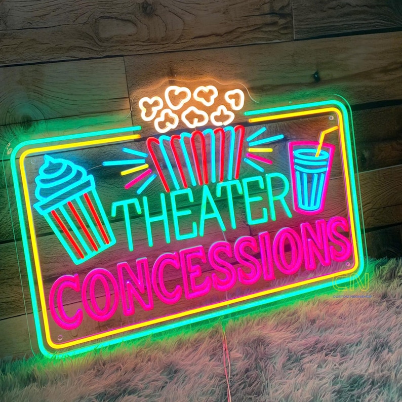 Theater Concessions Neon Sign Theater Room Decor Wall Decor Popcorn ...